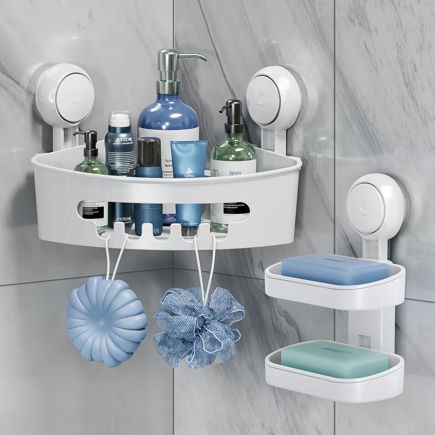 Amazon.com: TAILI Corner Shower Caddy + Soap Dish Removable Suction Cup ...