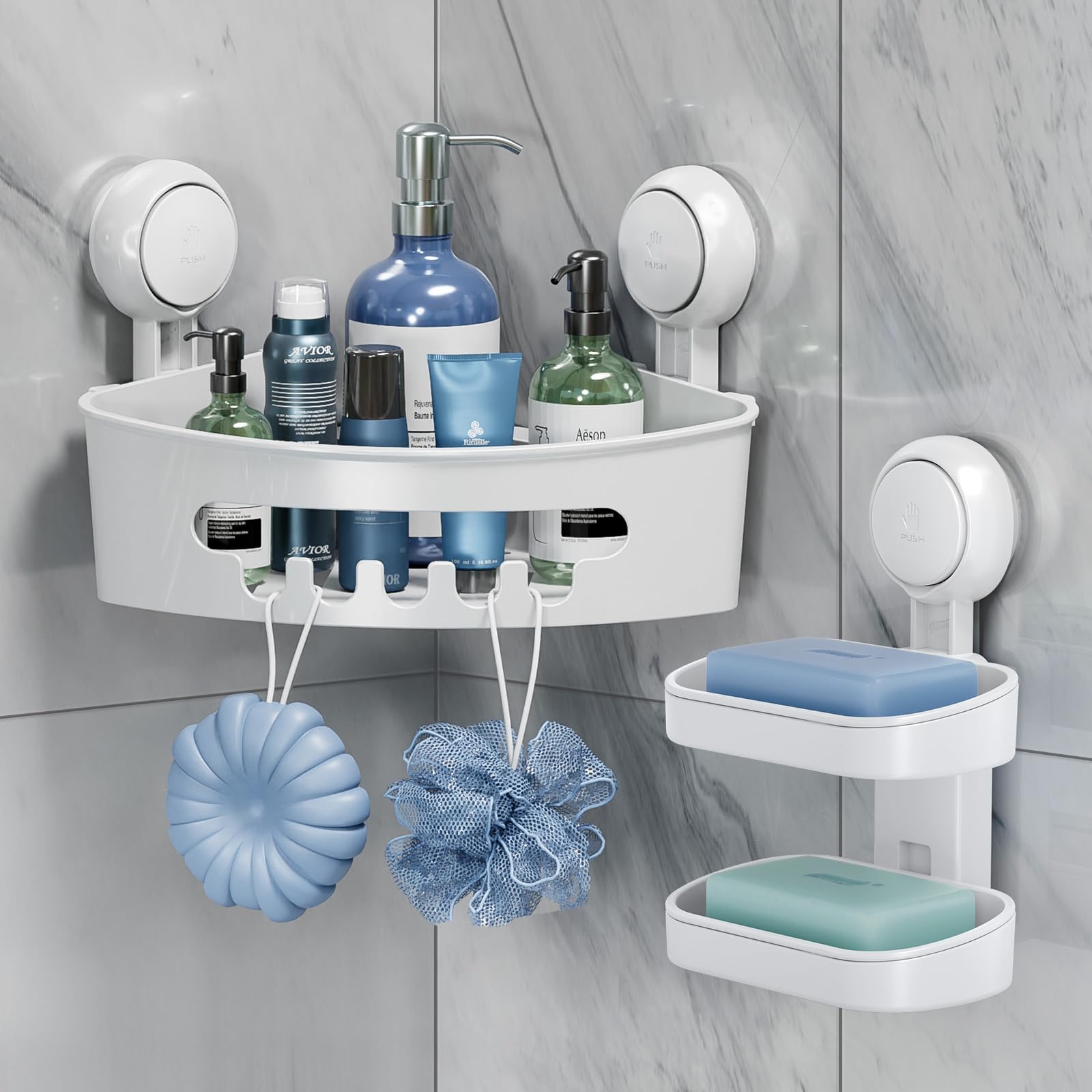Amazon.com: TAILI Corner Shower Caddy + Soap Dish Removable Suction Cup ...