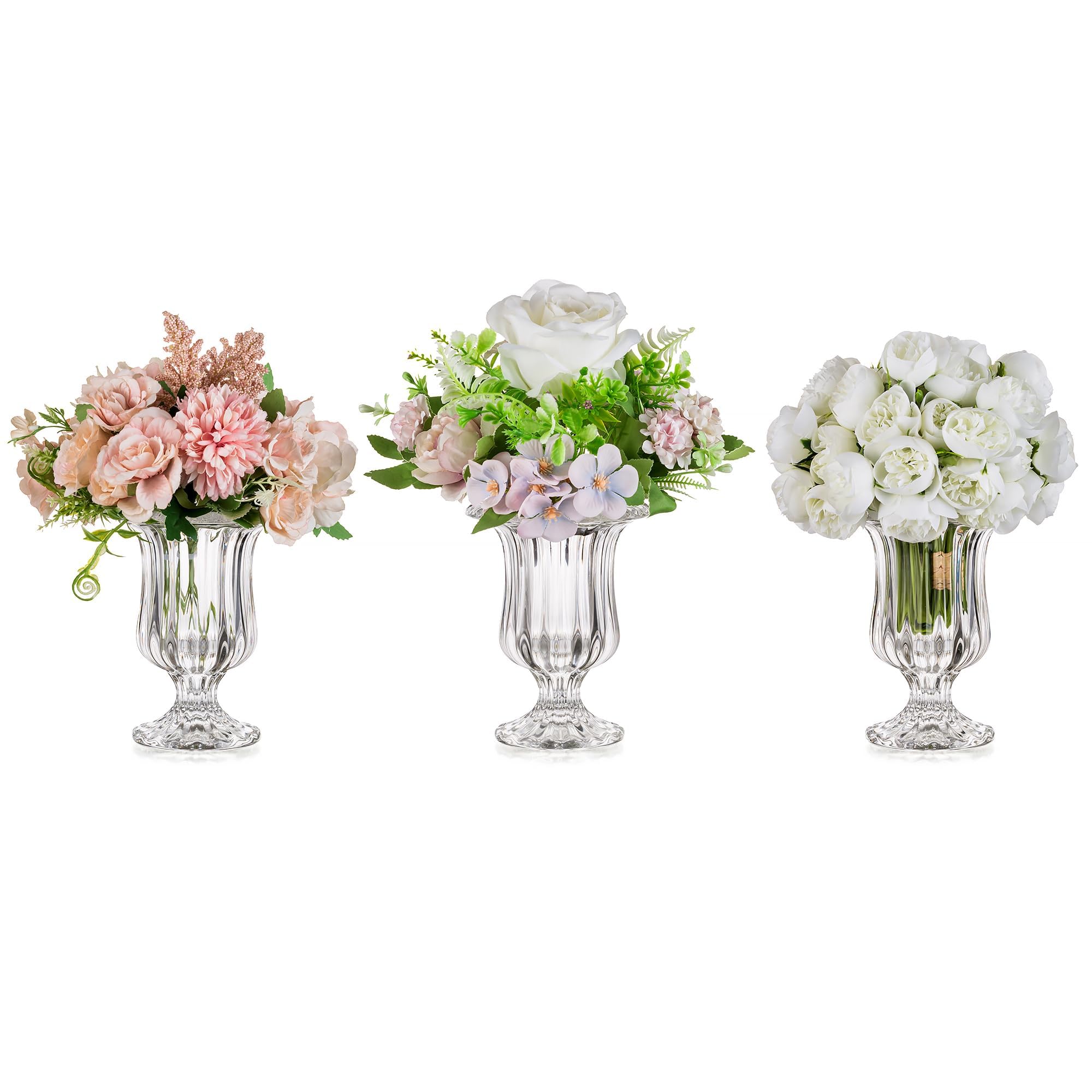 Amazon.com: Glasseam Glass Vases for Decor, Small Compote Vase Set of 3 ...