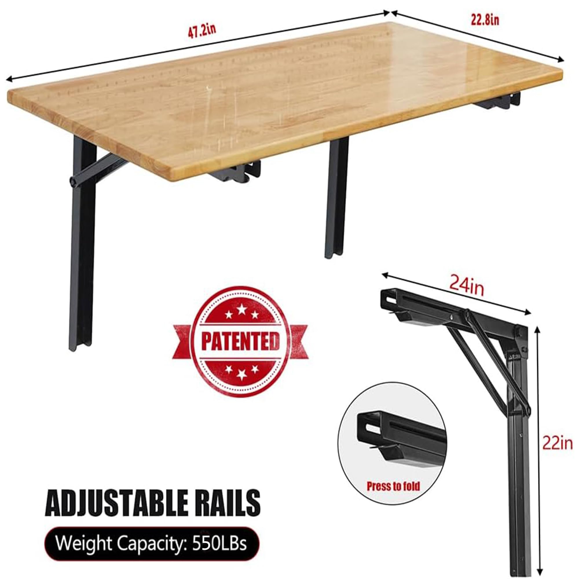 Snapklik.com : 48" Wall Mounted Folding Workbench, Heavy Duty Foldable ...