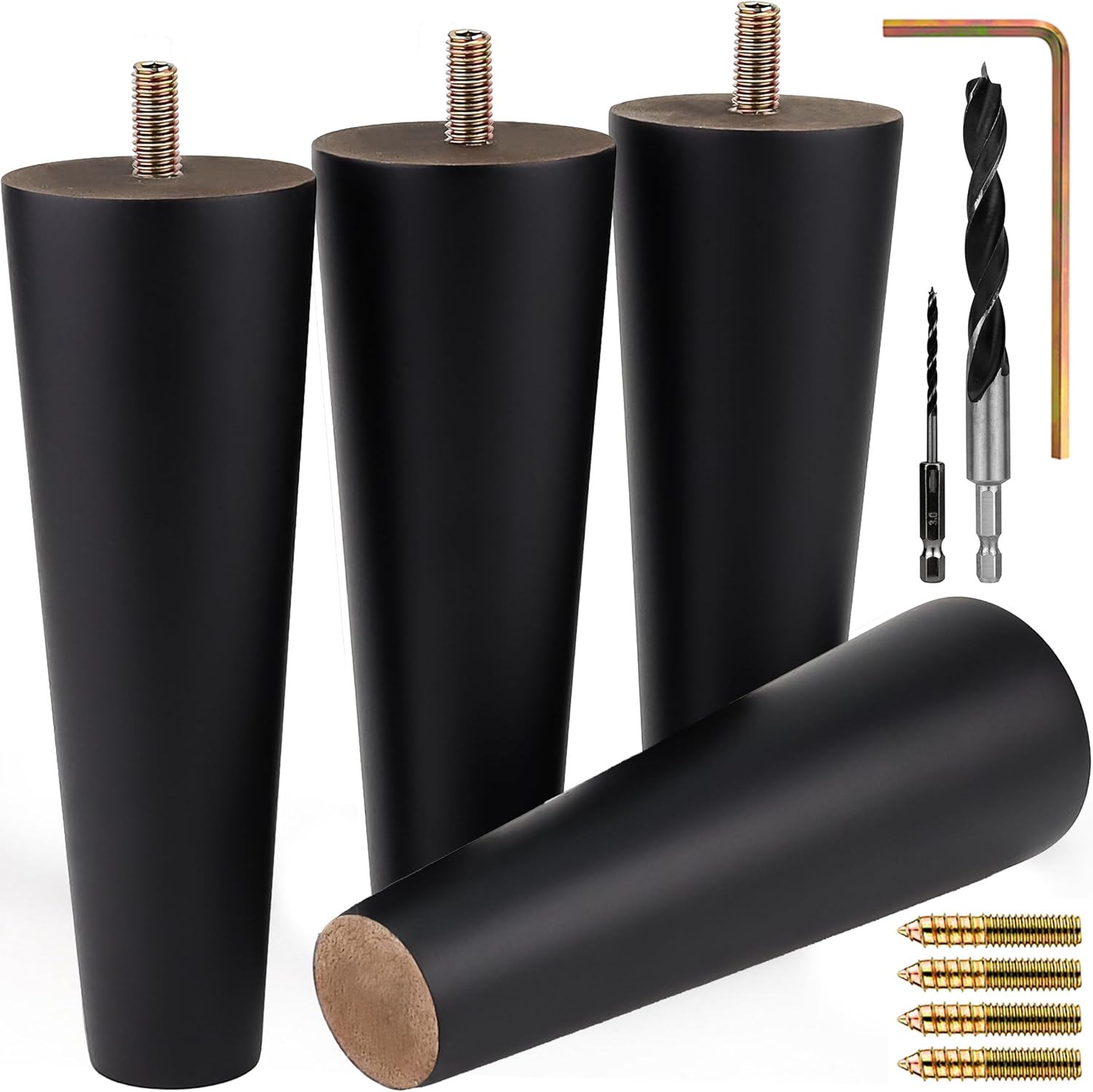 Amazon.com: Airy Abode Premium Black Wood Furniture Legs (Full Install ...