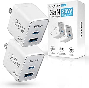 Amazon.com: Sharp USB C Charger, 2-Pack 20W, Dual Port (USB A+C ...