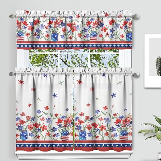 Amazon.com: 4th of July Kitchen Curtains and Valance Set of 3,Patriot ...