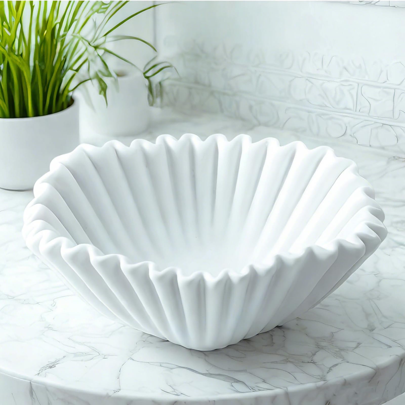 Amazon.com: Braxio White Decorative Bowl – Resin Ruffle Bowl for ...