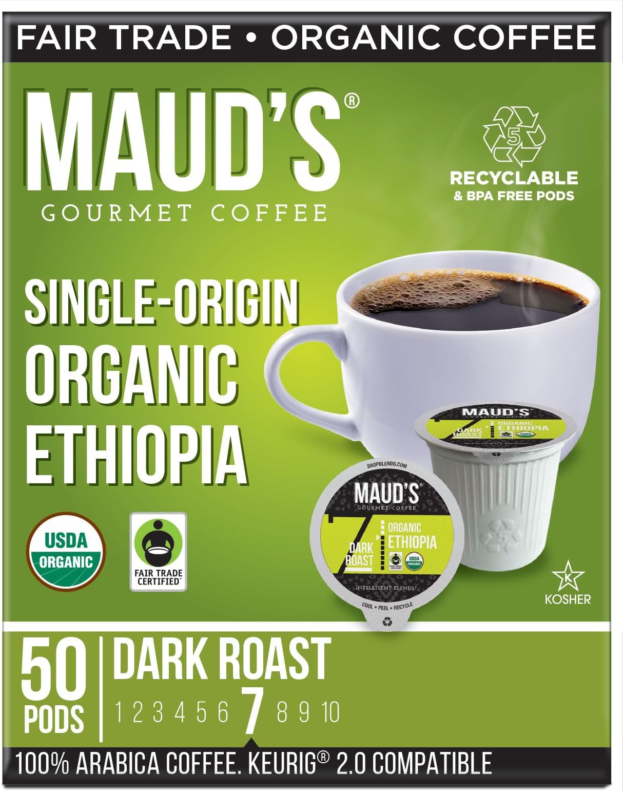 Amazon.com: Maud's Organic Ethiopian Coffee Pods, 50 ct, Single Origin ...