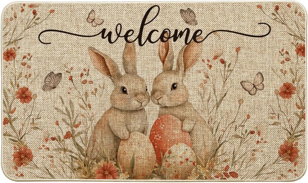 Amazon.com: Artoid Mode Welcome Rabbit Bunny Egg Flowers Easter Doormat ...