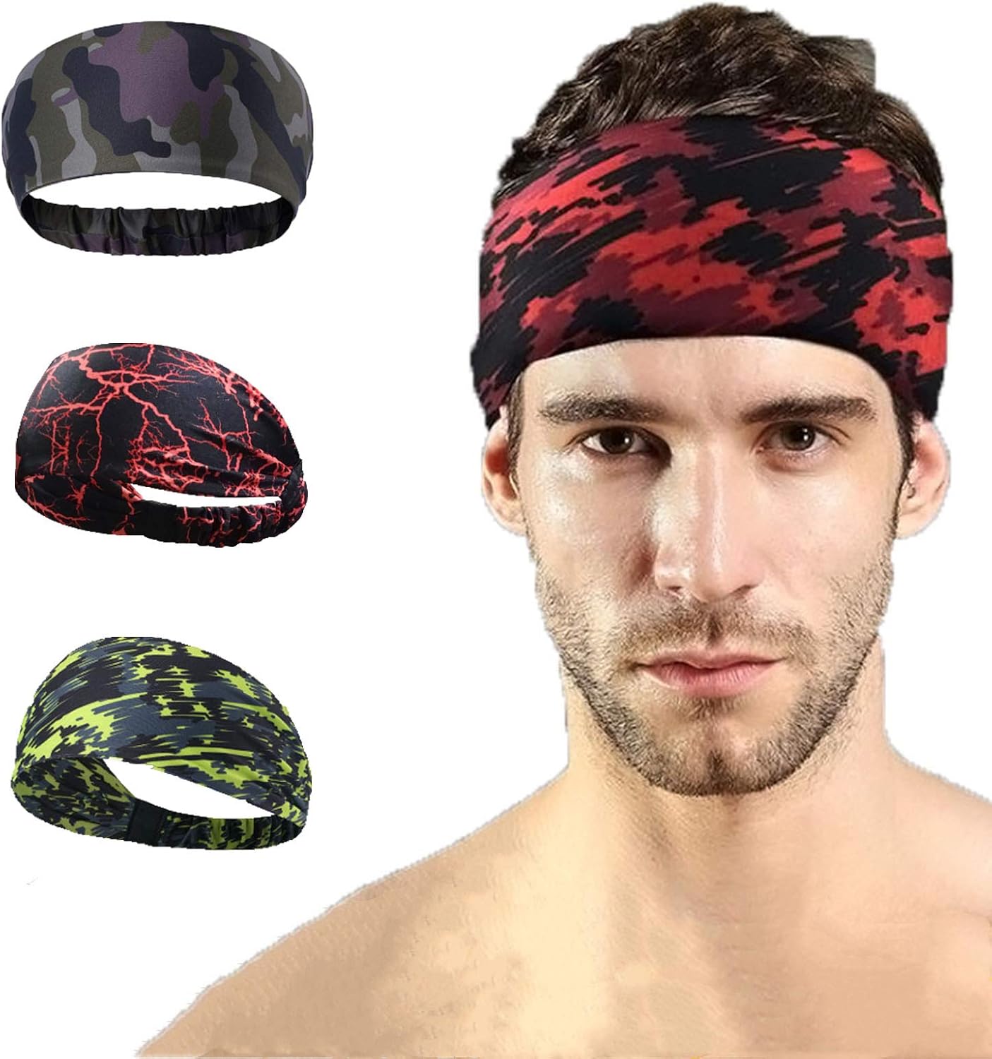 Sports Headbands for Men and Women,3 Pack Moisture Wicking Hairbands ...