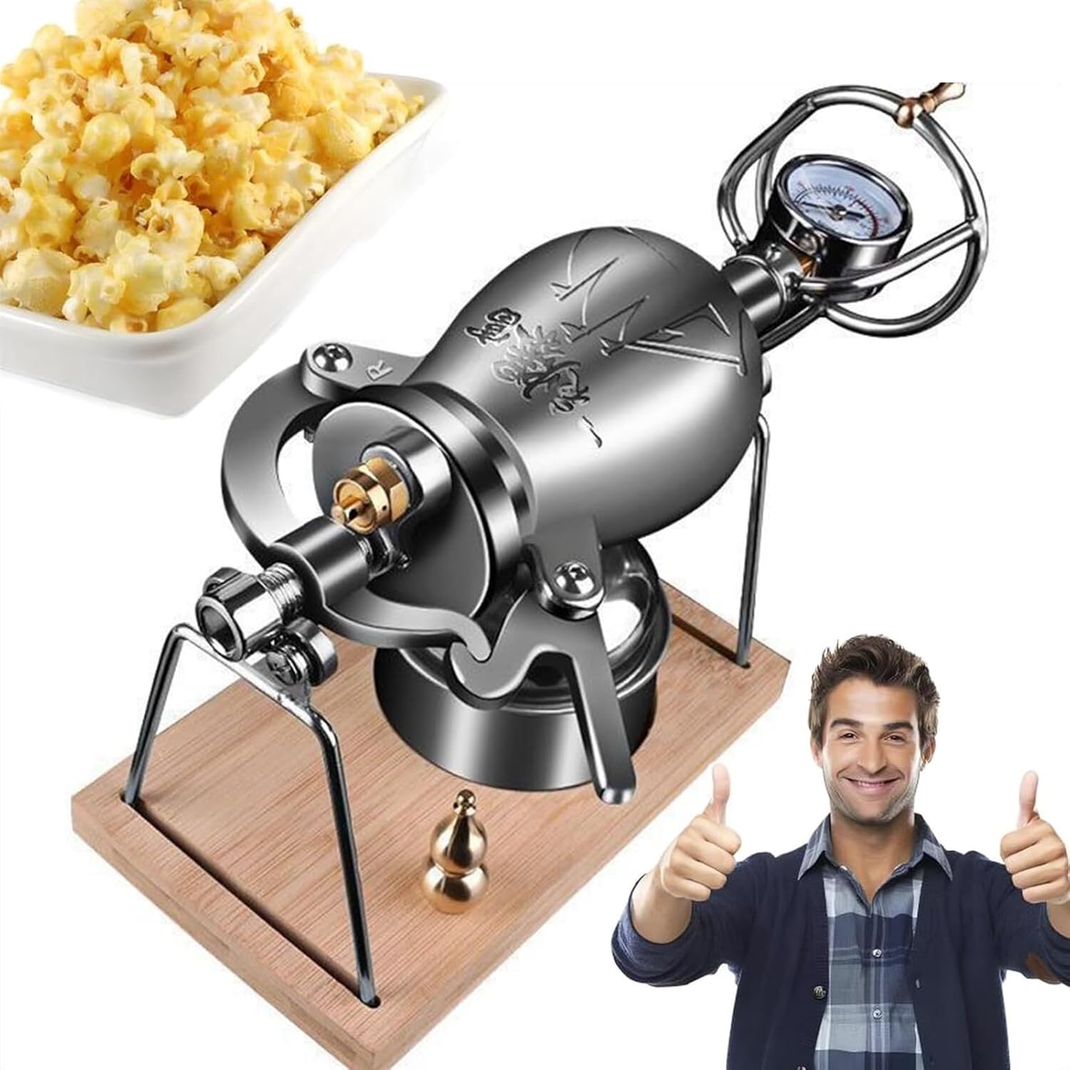 Amazon.com: 230ml Stainless Steel Chinese Popcorn Machine, Mini Hand ...