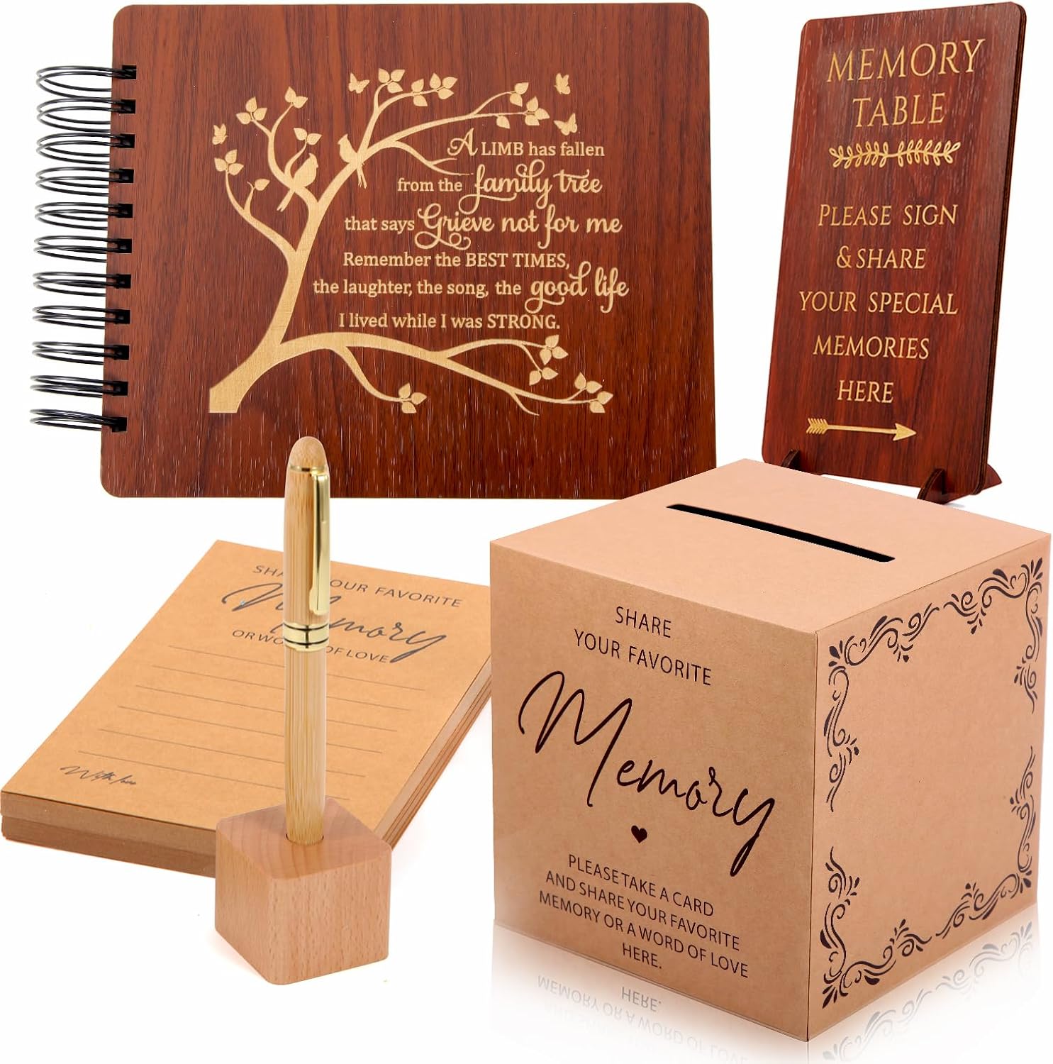 Amazon.com: Wooden Funeral Guest Book Set for Memorial Service ...
