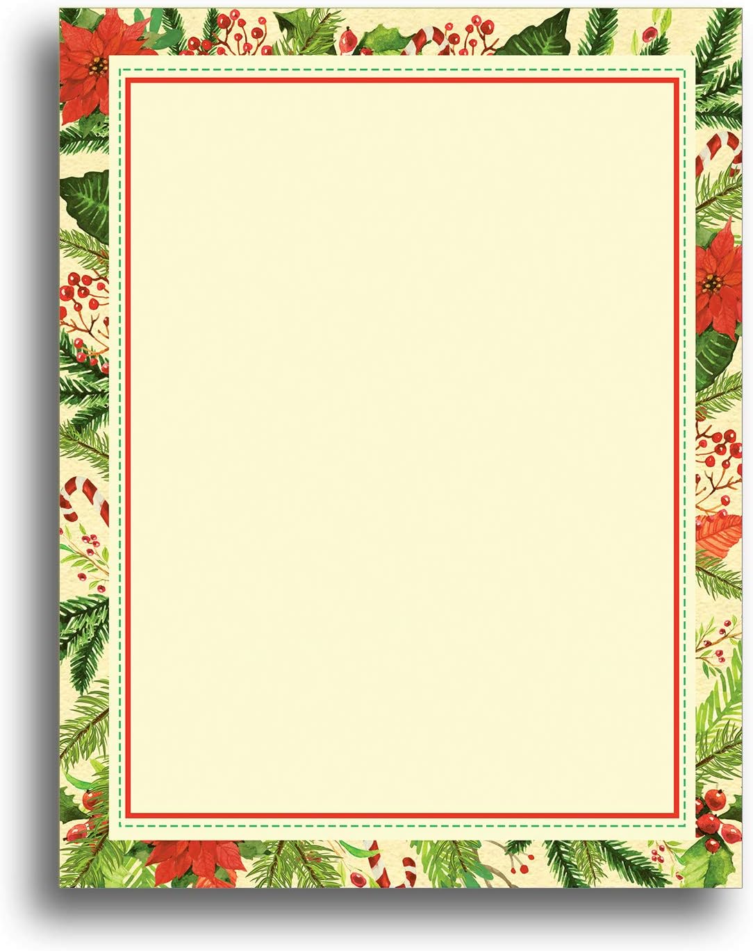 Amazon.com : Poinsettia Frame Christmas Holiday Stationery Paper - 80 ...