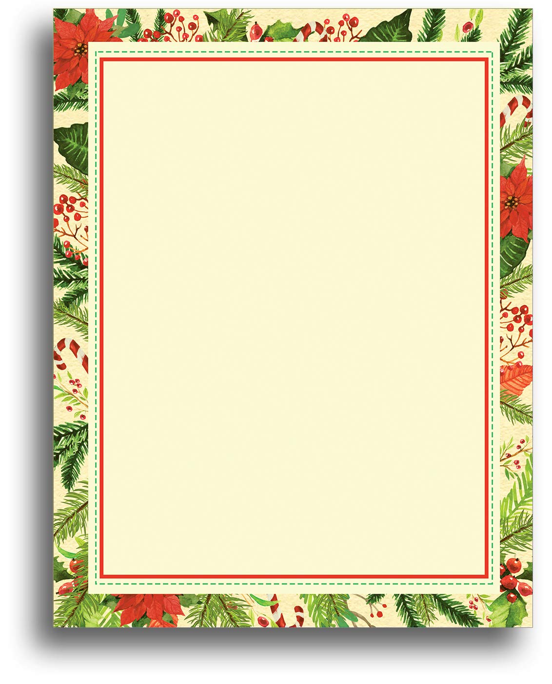 Amazon.com : Poinsettia Frame Christmas Holiday Stationery Paper - 80 ...