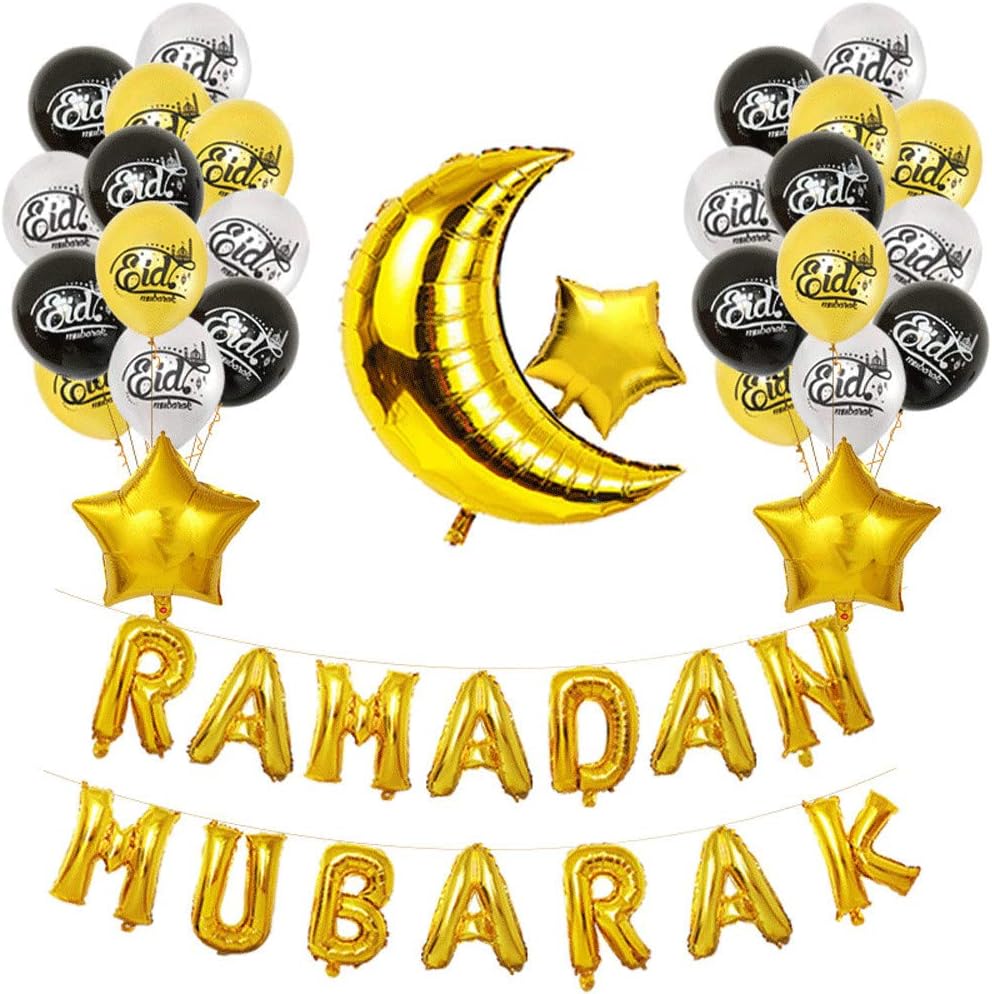 Amazon.com: Ramadan Mubarak Balloons Banner - Eid Mubarak Latex Balloon ...