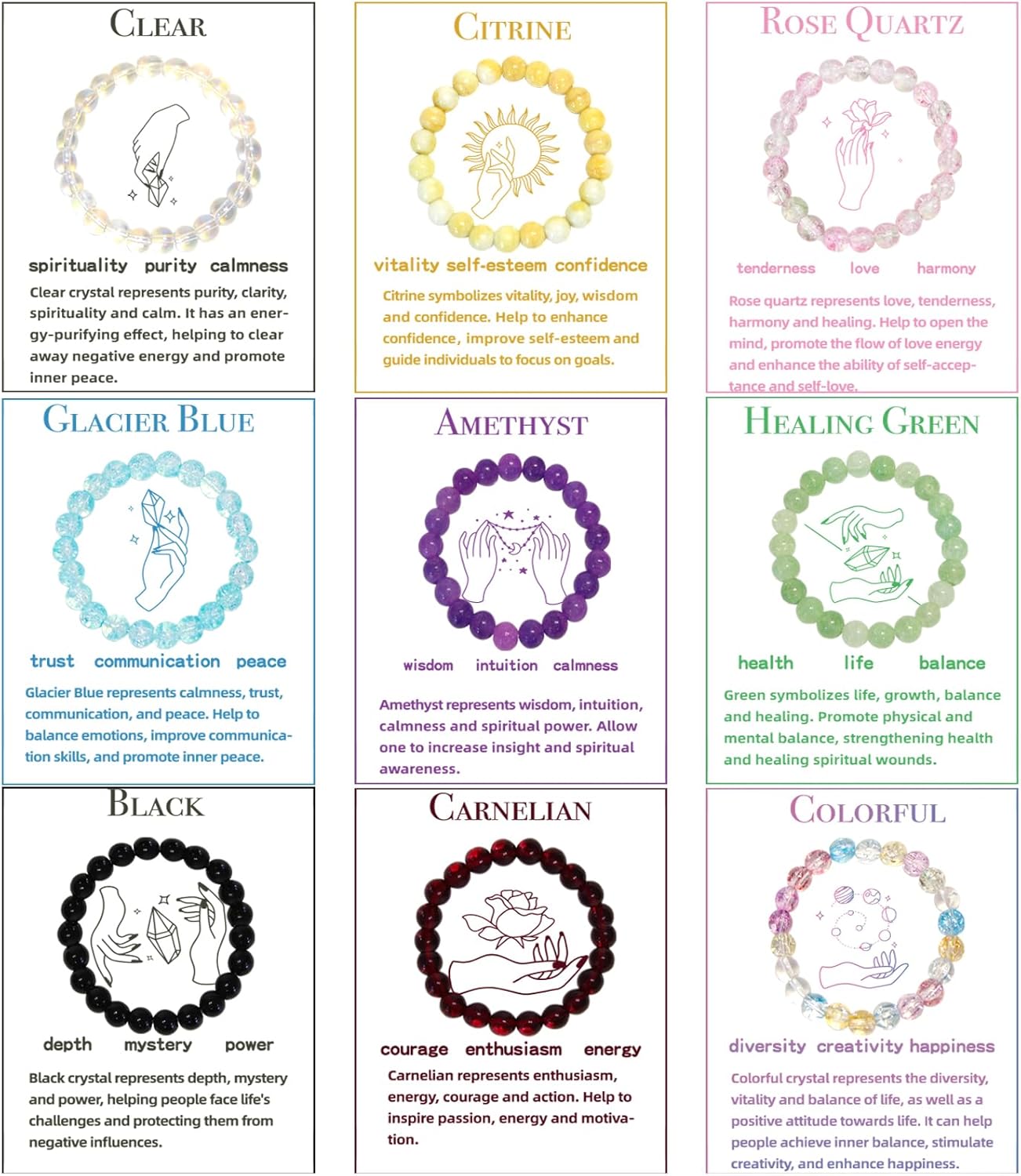 Amazon.com: ZIFTY 9PCS Healing Crystal Bracelets for Women Men 8mm ...