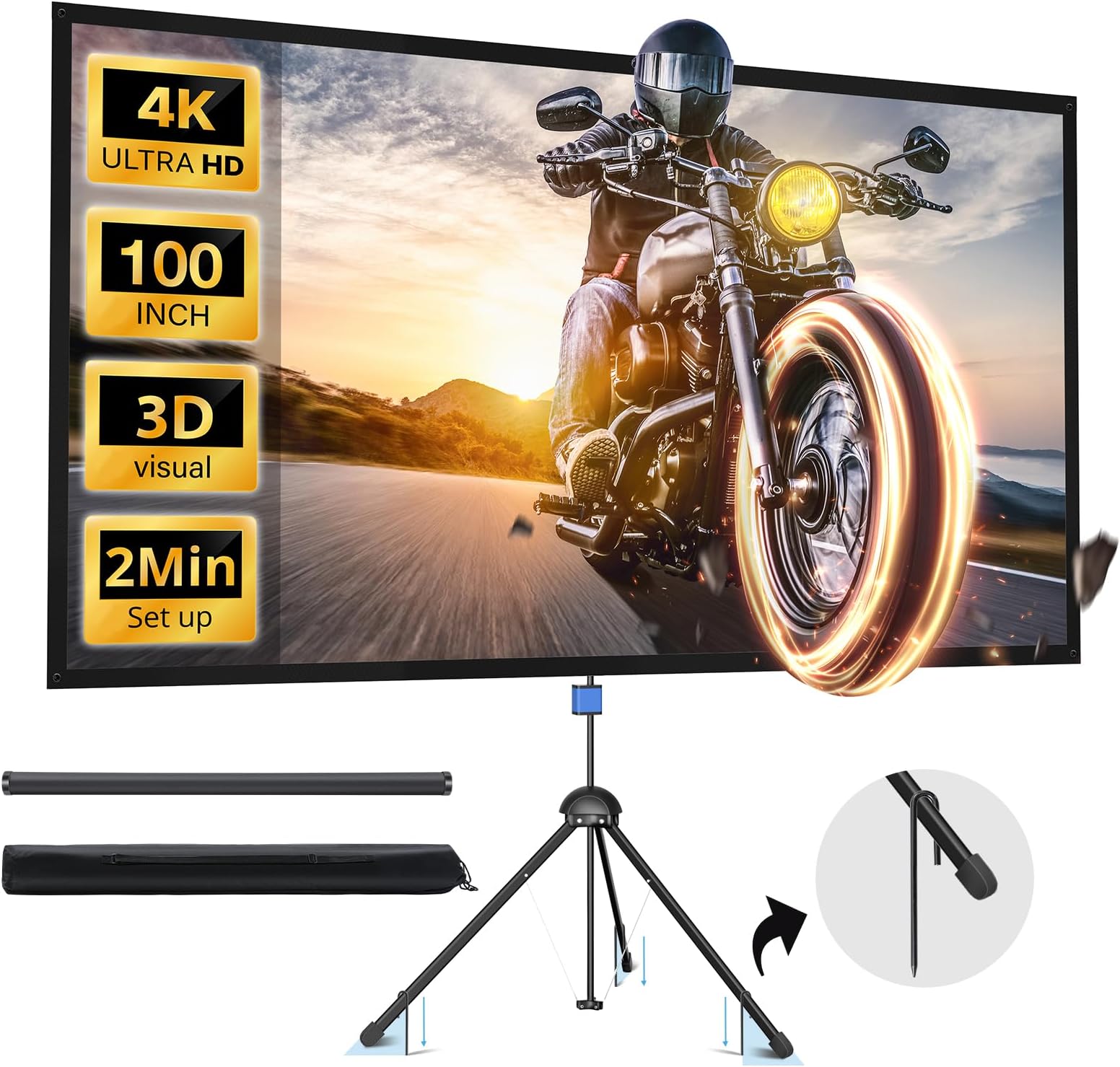 Amazon.com: VEVOR Projector Screen with Stand, 150 inch 16:9 4K 1080 HD ...