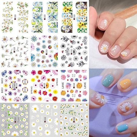 Amazon.com: Daisy Nail Water Stickers Decals Sunflower Nail Art Sticker ...