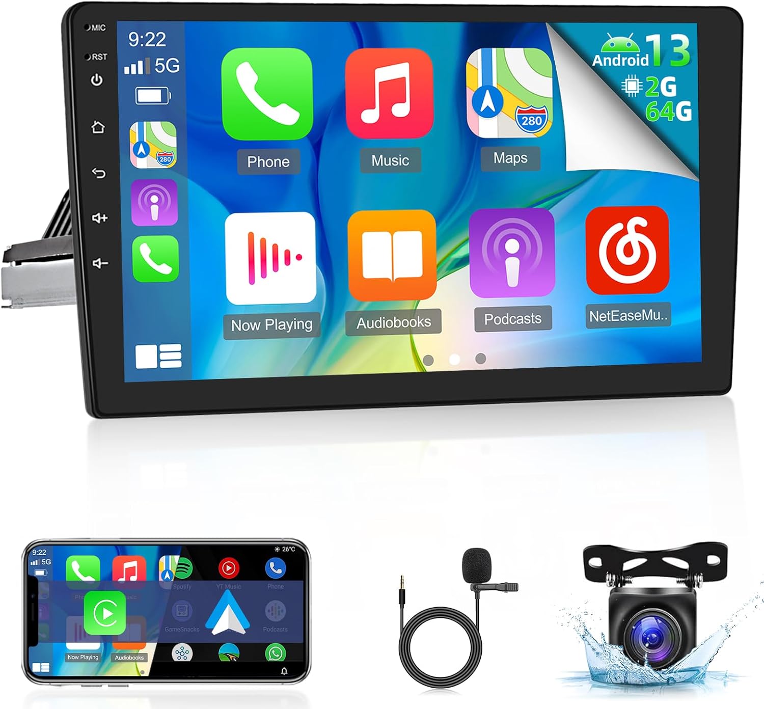 Amazon.com: 2+64G Android Single Din Car Stereo with Wireless Apple ...