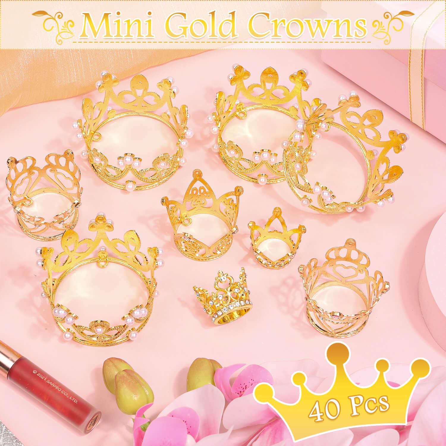 Snapklik.com : 40 Pcs Mini Crowns For Flower Bouquets, Small Gold ...