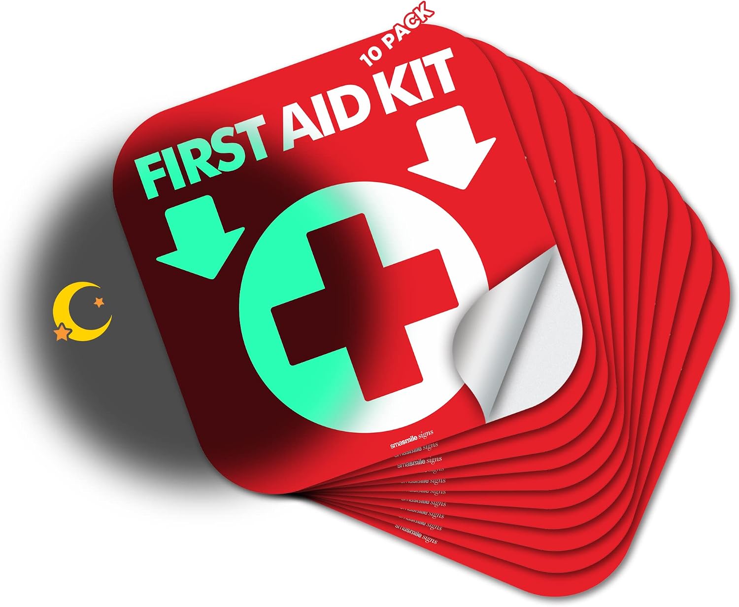 Amazon.com: First Aid Kit Sign Glow in The Dark 10 Pack 6"x 6"First Aid ...