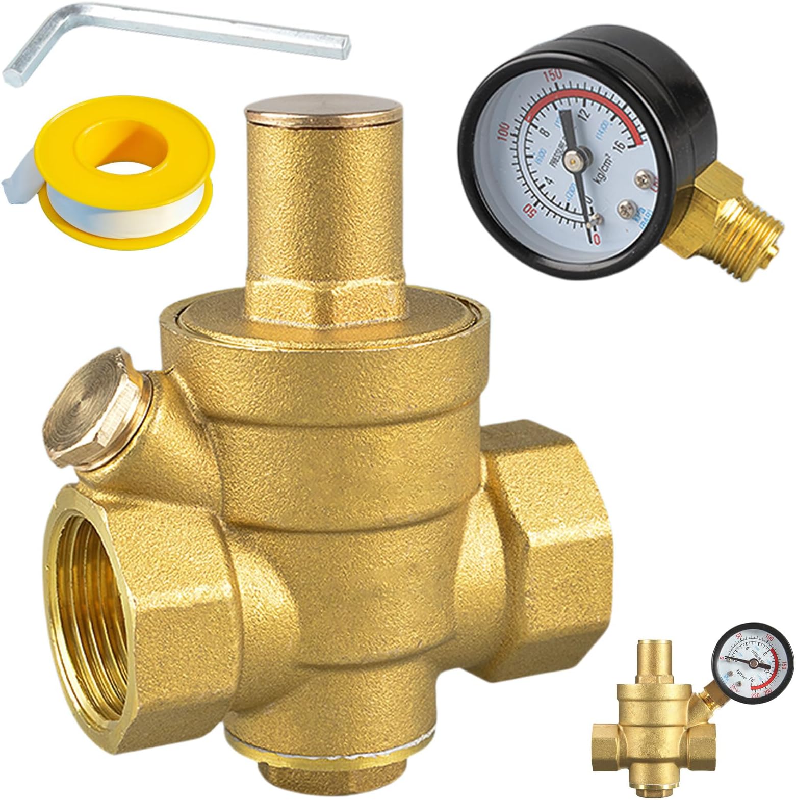 Druckminderer Wasser 3/4 zoll DN20 mit Manometer, Hergestellt aus 100% ...
