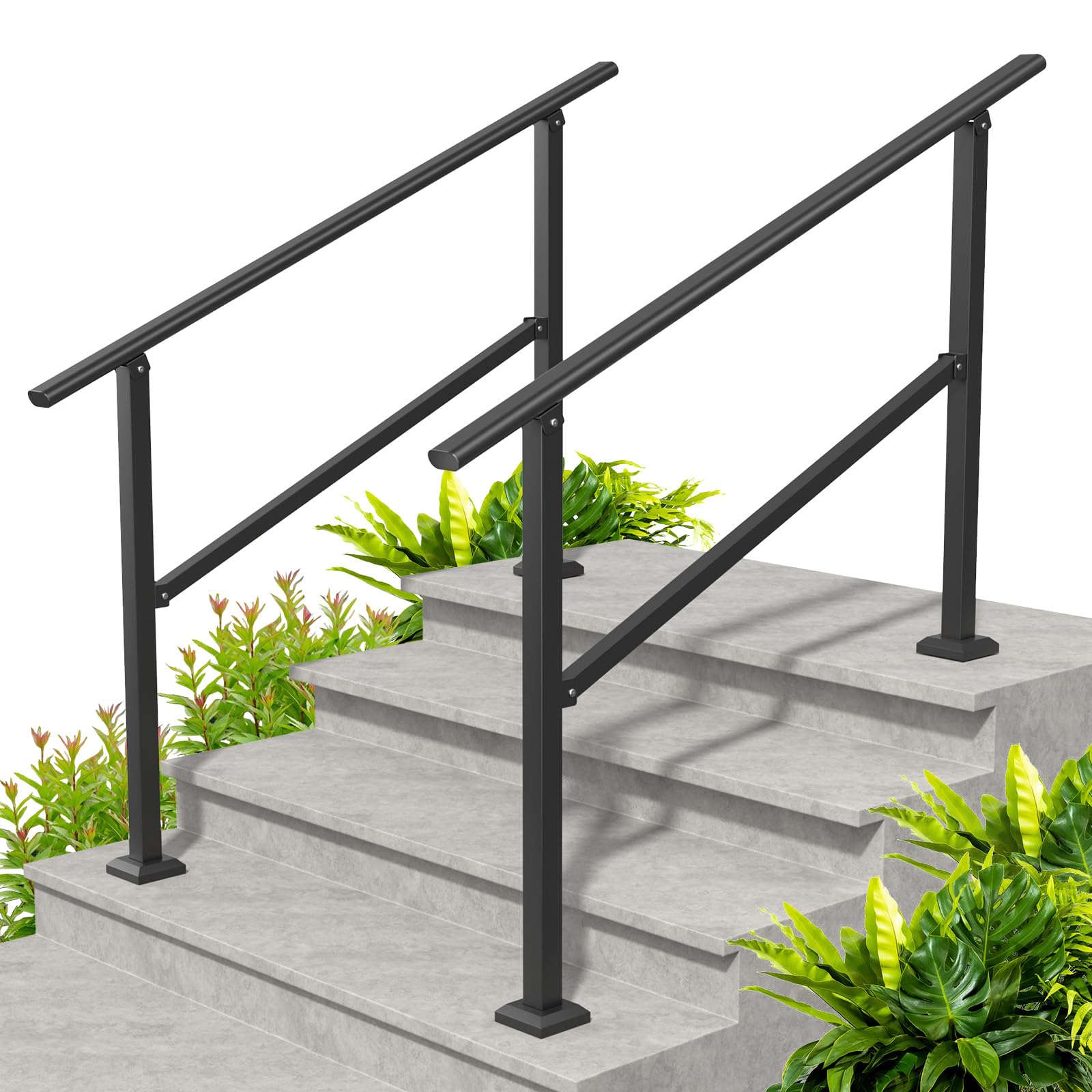 ORIGLE 2 Pack 4 Step Handrails for Outdoor Steps, Wrought Iron Railing ...