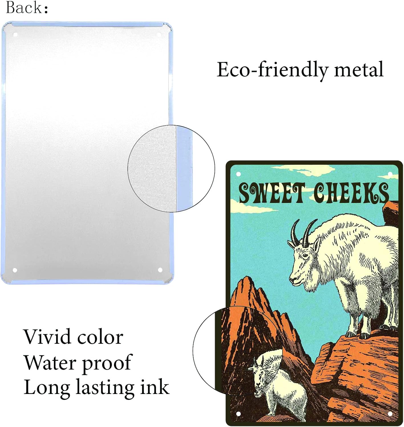 CREATCABIN Sweet Cheeks Signs Tin Plate Funny Metal Bathroom Signs ...