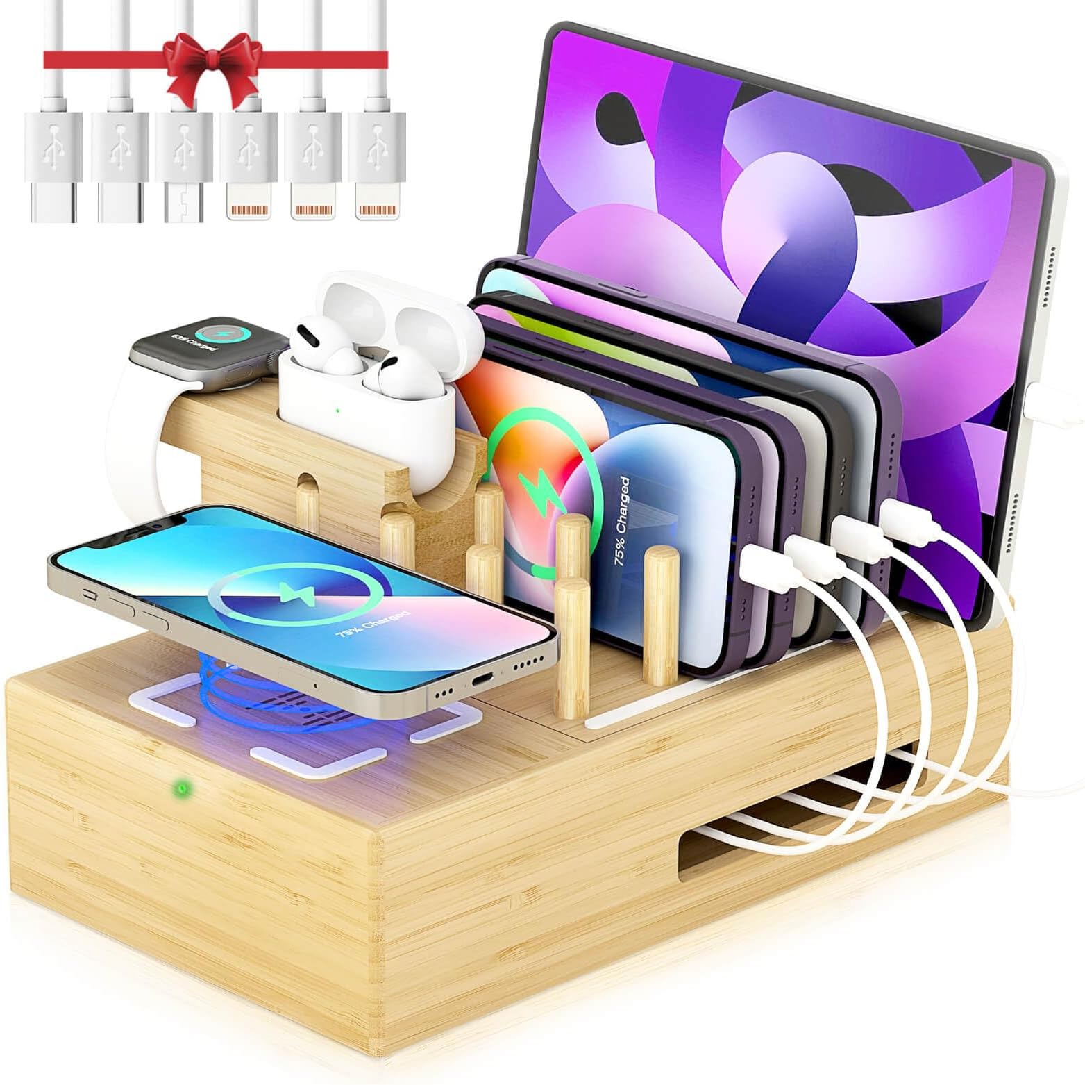 Amazon.com: Bamboo Charging Station Organizer for Multiple Devices ...