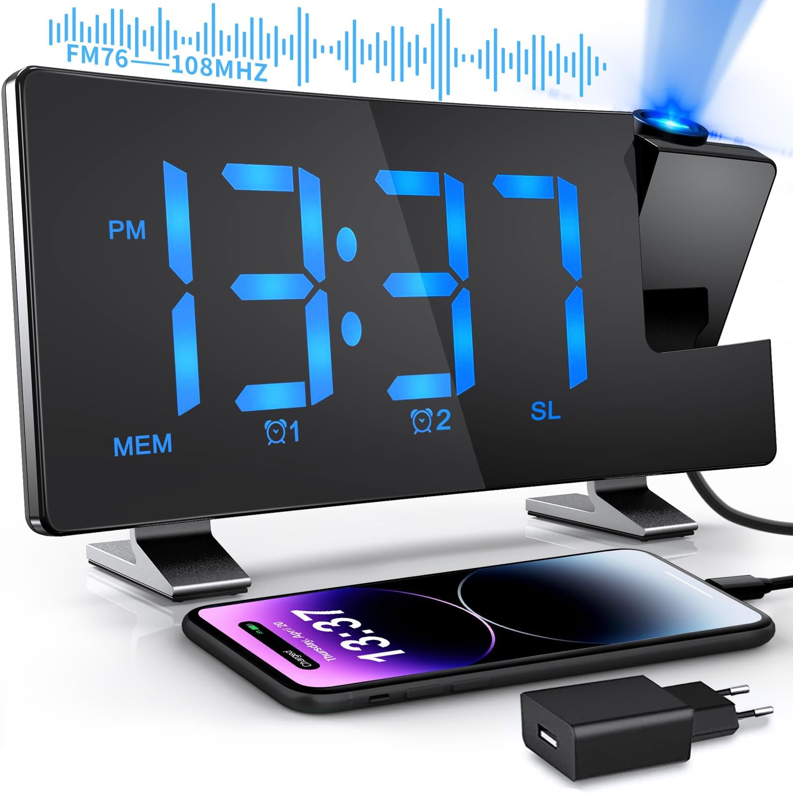 LIORQUE Radio Réveil à Projection, Horloges à Projection 180° Reveil ...