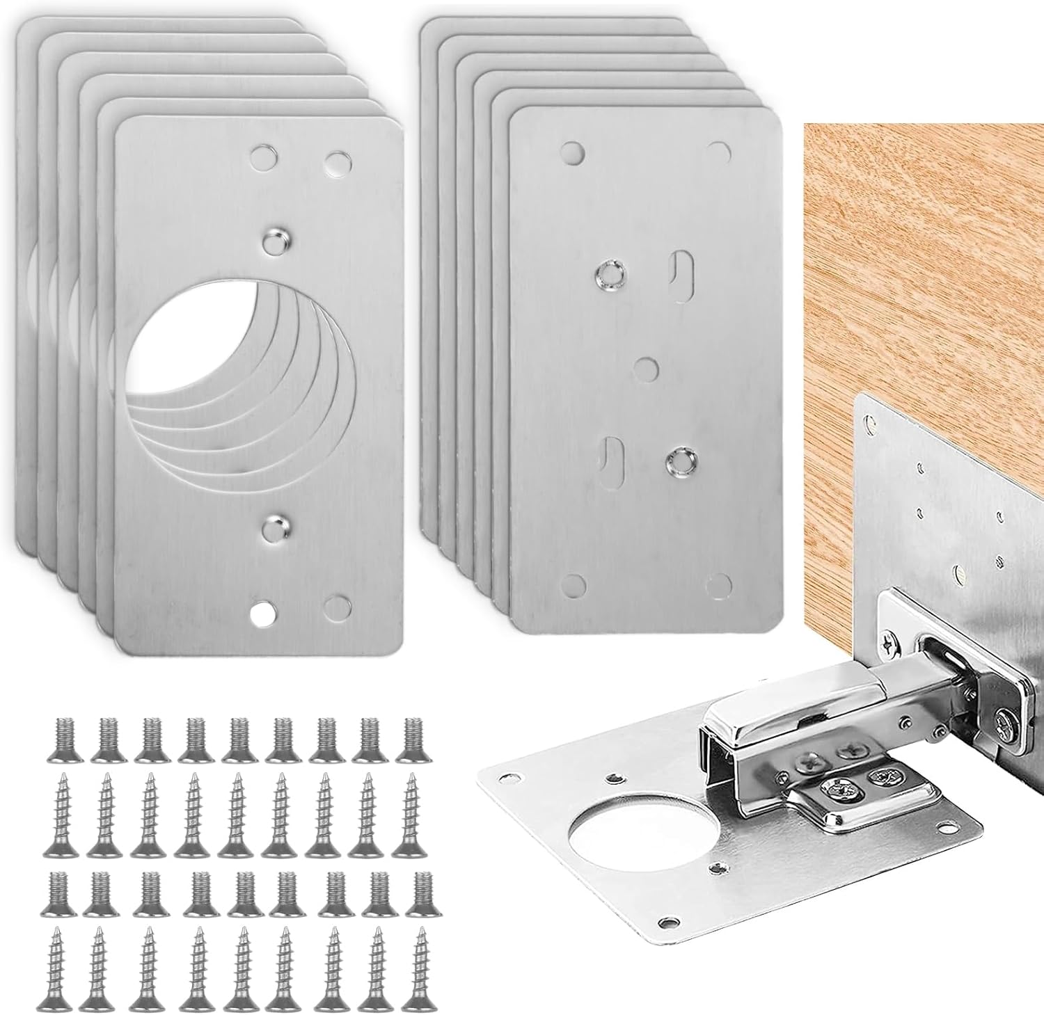 SHUESS 24 Pcs Hinge Repair Kit - Cabinet Hinge Repair Plate - Stainless ...