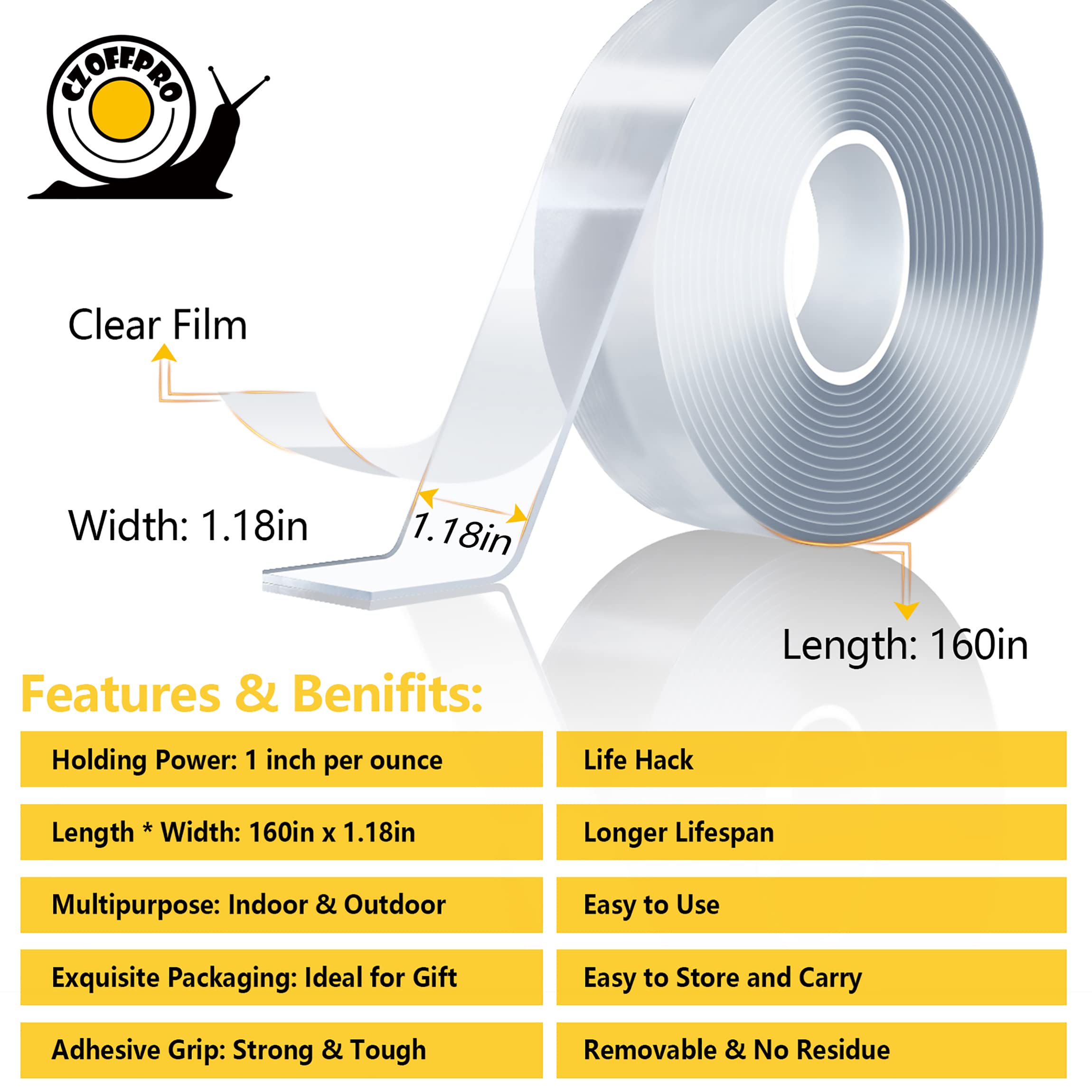 Snapklik.com : CZoffpro Double Sided Tape Heavy Duty Mounting Tape For ...