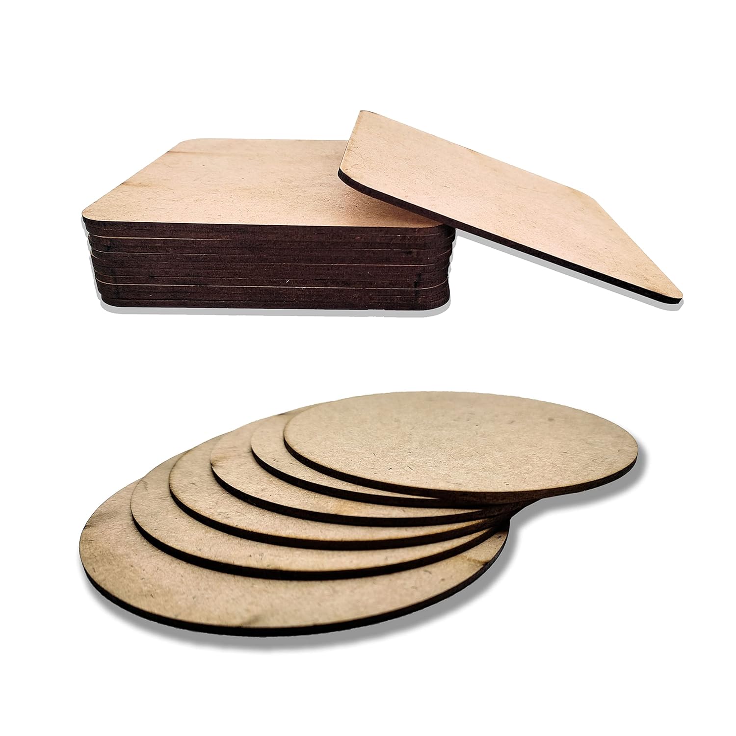 SUNFRAMEWORKS Combo of DIY Square and Round MDF Coasters Set of 24 ...
