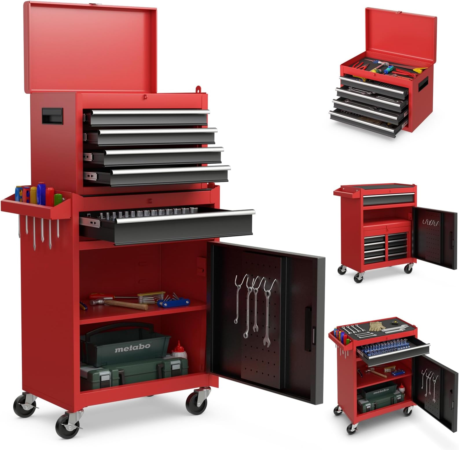 COSTWAY Servante d'Atelier à 4 Tiroirs avec Coffre Outils Amovible et ...