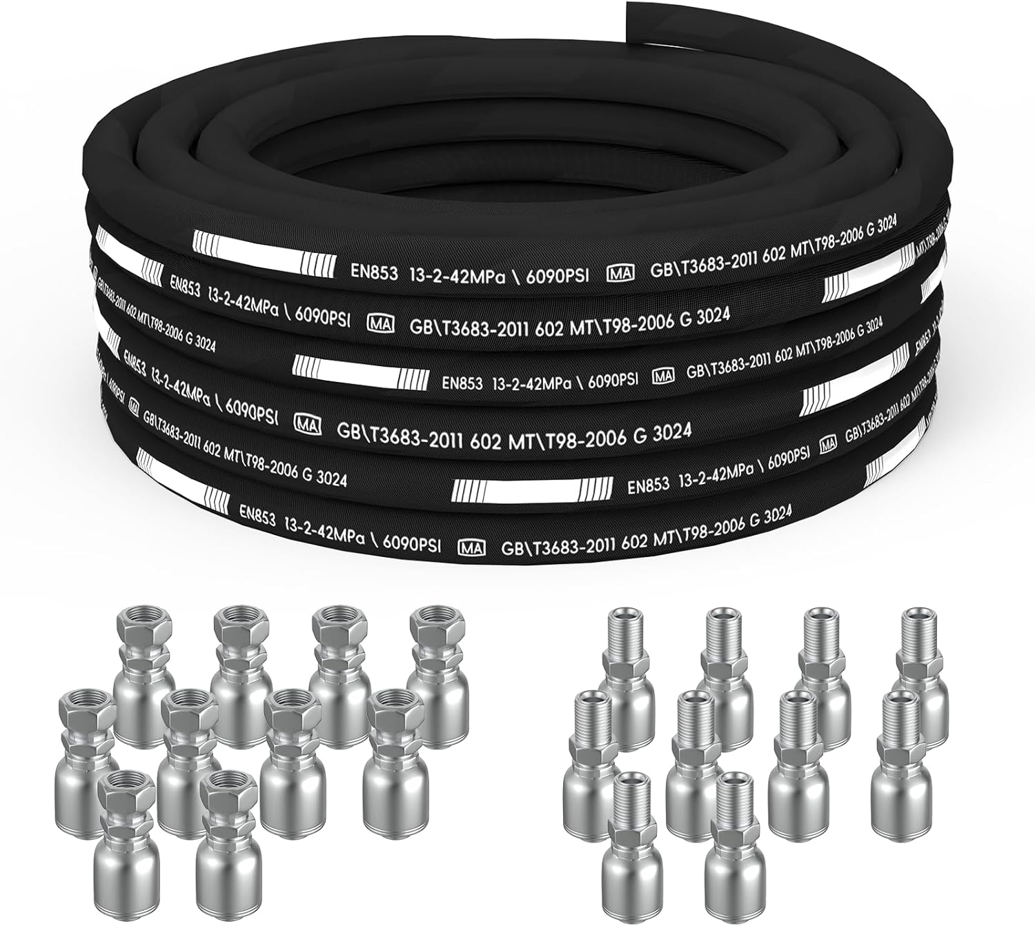 Amazon.com: 100 Ft 2-Wire 1/2 Inch Hydraulic Hose with 10 JIC 37° + 10 NPTF Fittings) - 6090 PSI ...
