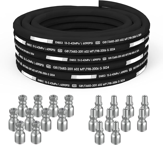 Amazon.com: 100 Ft 2-Wire 3/8 Inch Hydraulic Hose with 10 JIC 37° + 10 ...