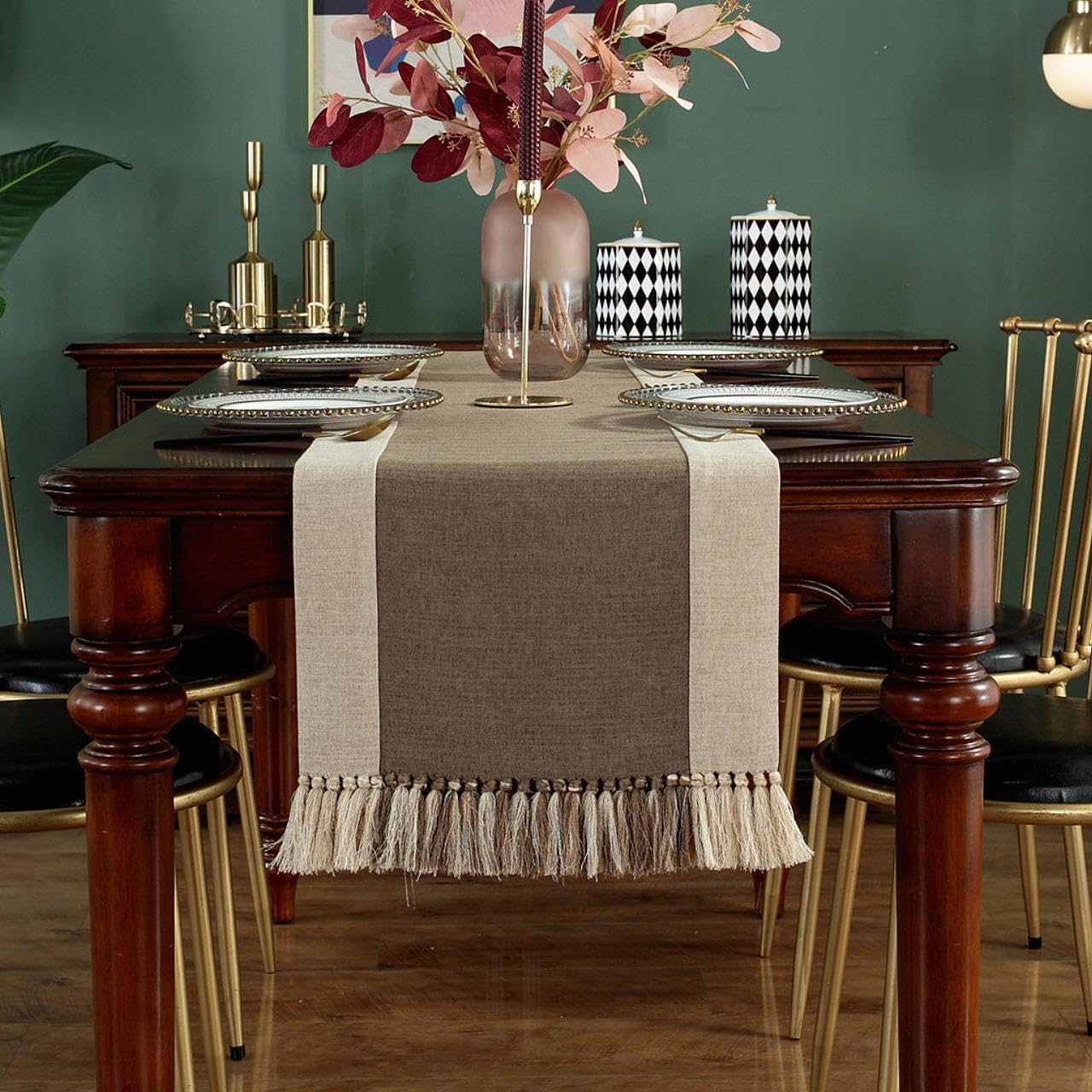 Amazon.com: Waindark Brown Duplex Terracotta Table Runner, Boho Dining ...