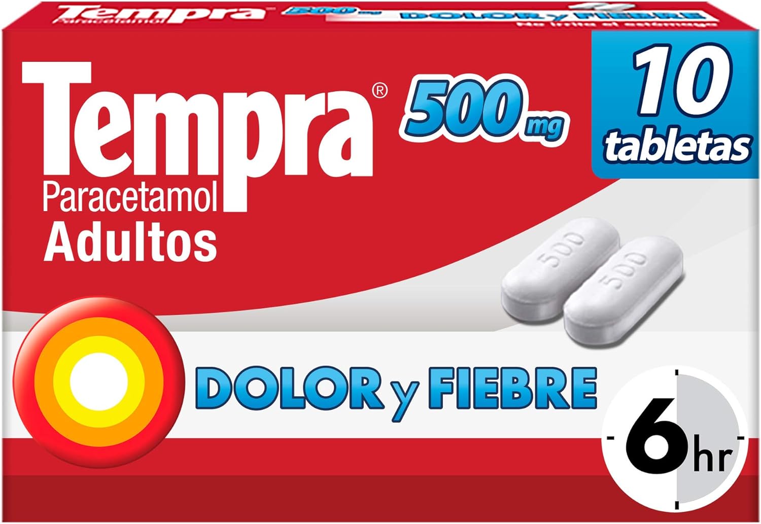 Tempra 500mg paracetamol, para dolor y fiebre, caja con 10 tabletas ...
