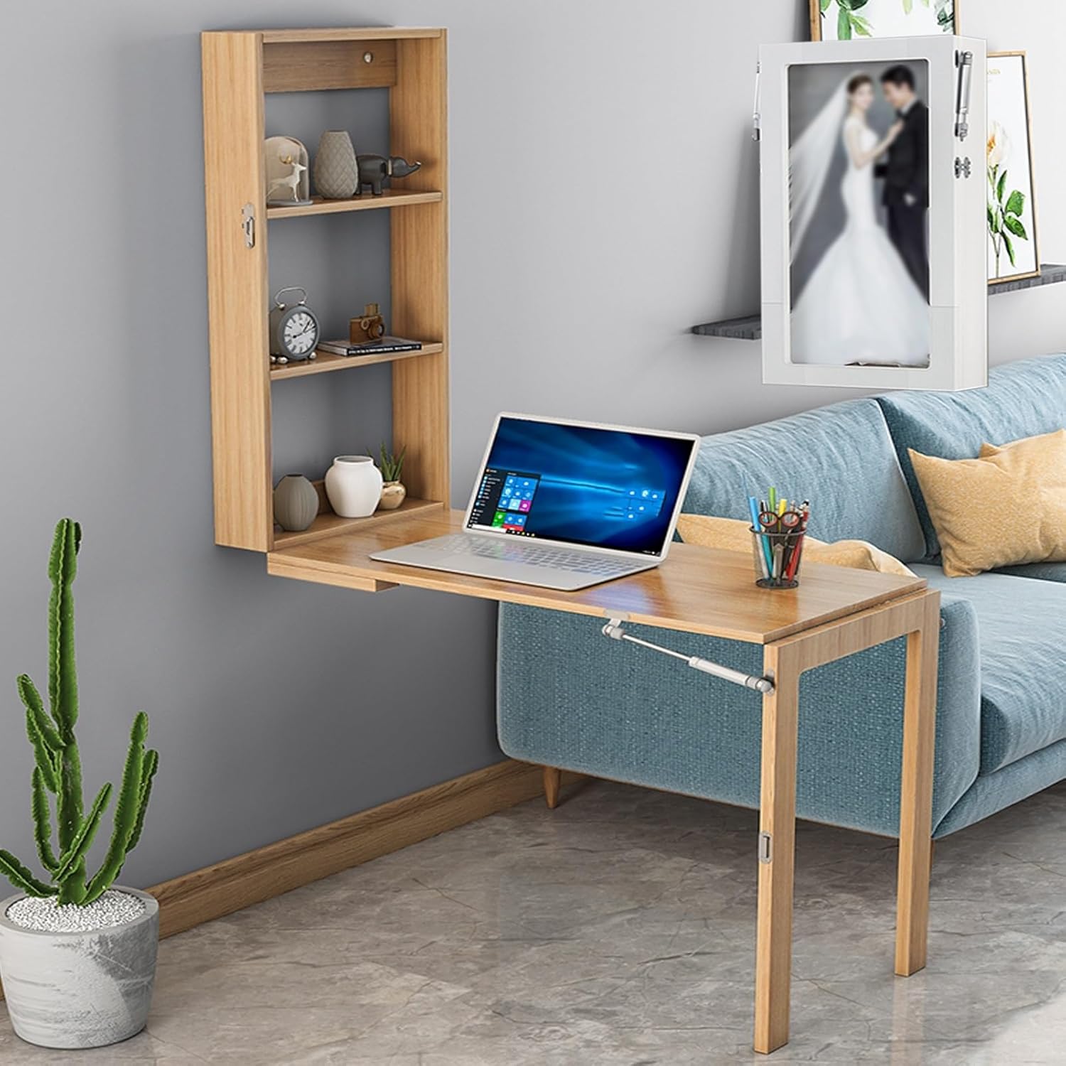 Amazon.com: YLLSMGS Wall Mounted Folding Table with Storage Shelves ...