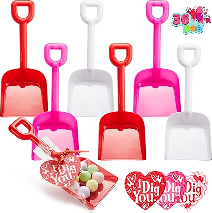 JOYIN 36 PCS Valentine Plastic Shovels Toy with Love Tags Gifts Cards ...