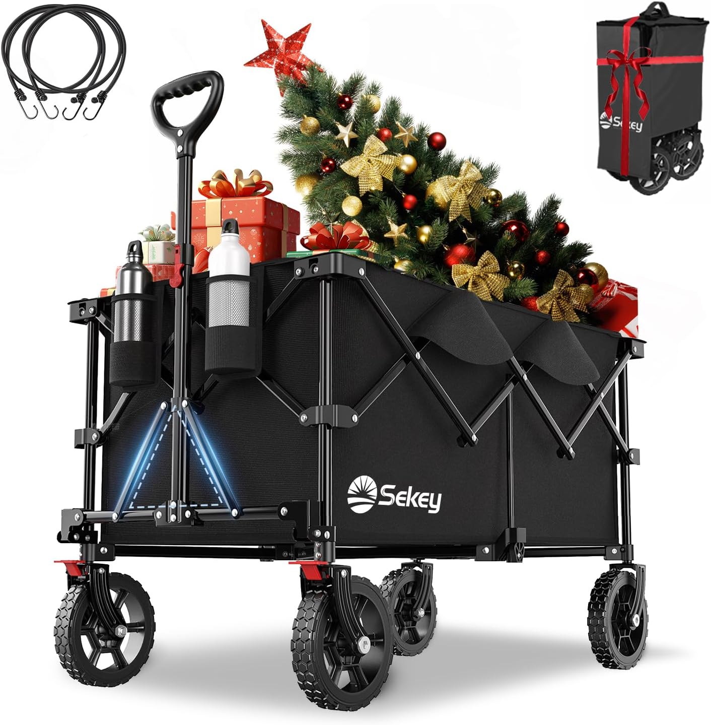 Sekey XXL Bollerwagen Faltbar mit Bremsen 160L 150KG Belastbar, Faltbarer Bollerwagen ...