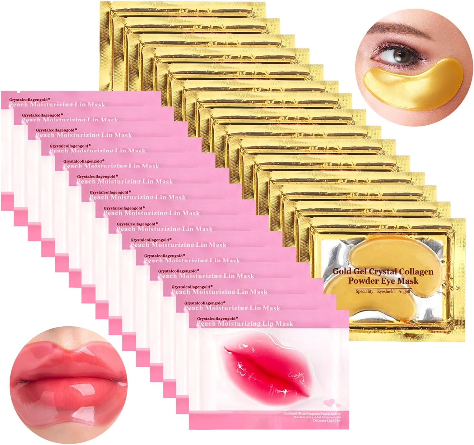 Amazon.com : 30 Pairs Lip Masks & Eye Masks,Gold Under Eye Patches for ...