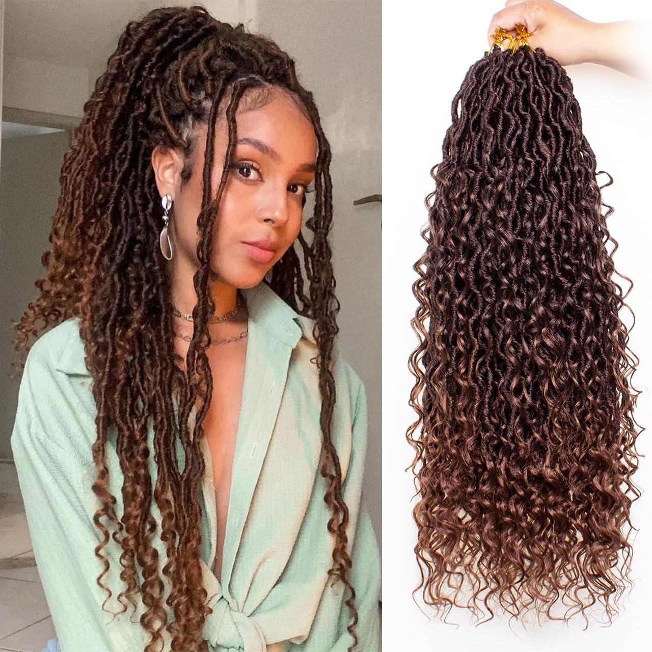 Mscat 8 Packs Ombre Goddess Faux Locs Crochet Hair Soft Locs With Curly ...