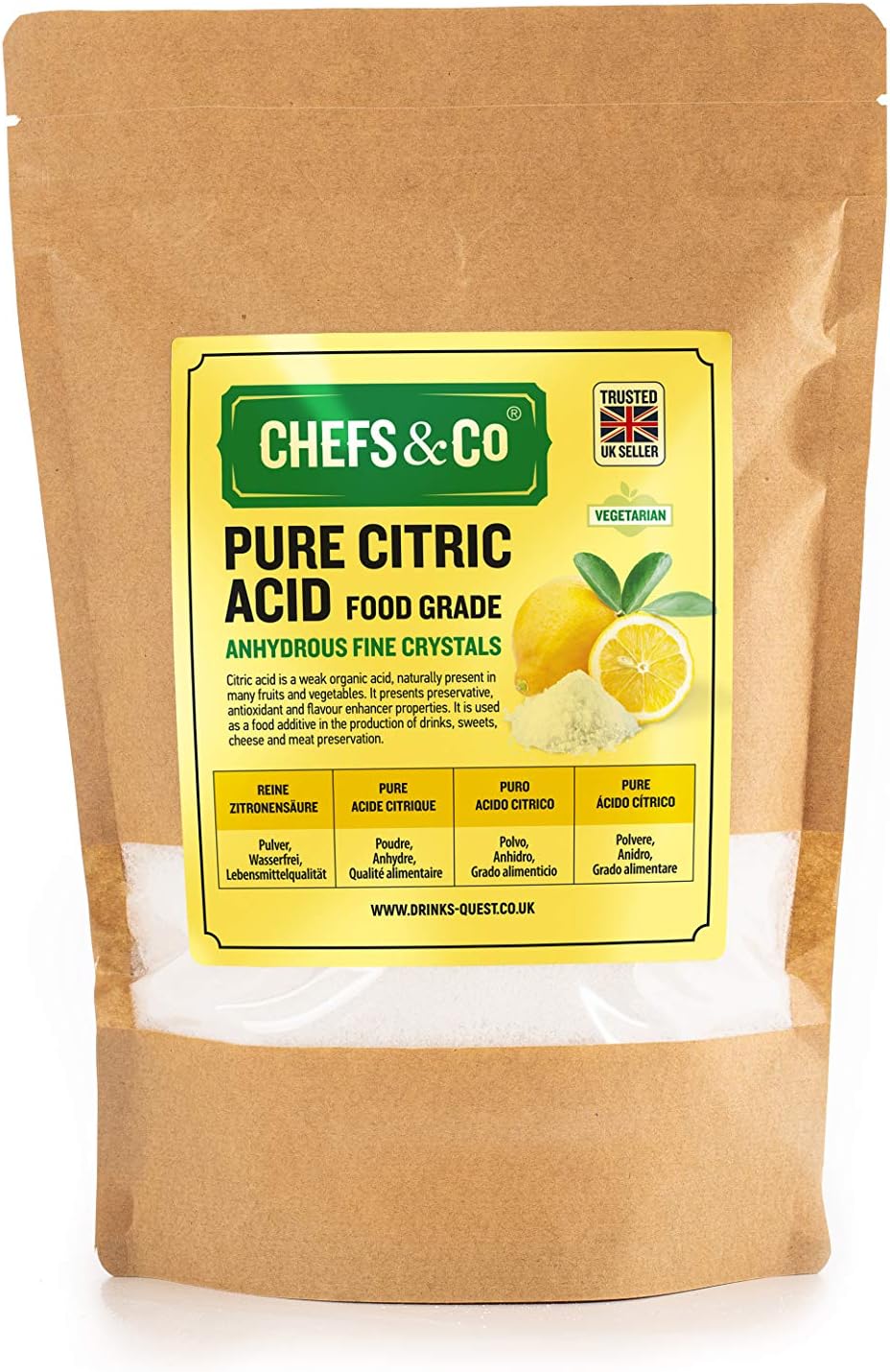 CHEFS & CO Pure Citric Acid -1kg | Powder | Anhydrous | 100% Pure Food ...