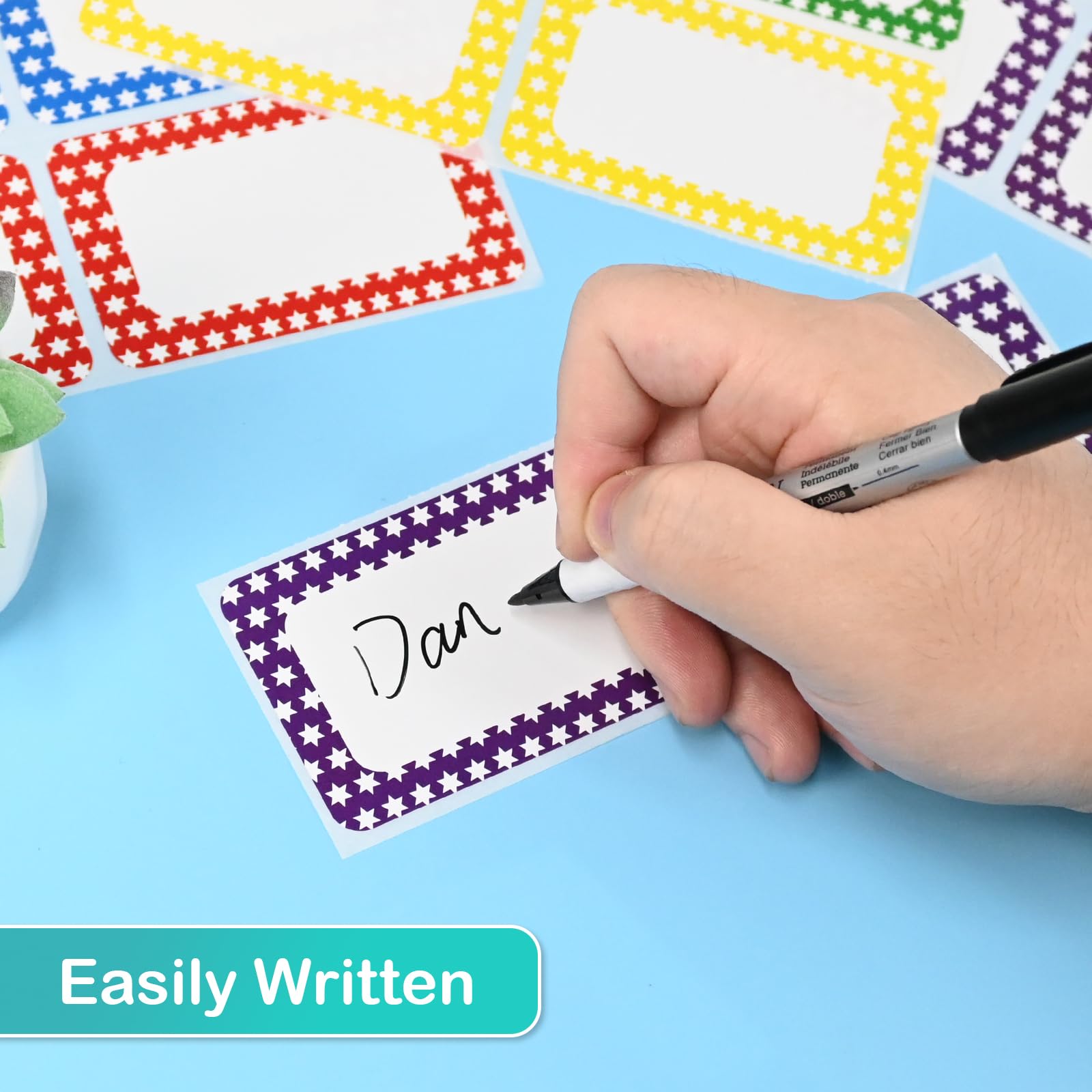 Snapklik.com : L LIKED 400 Name Tags Stickers, Colorful Star Border, 3. ...