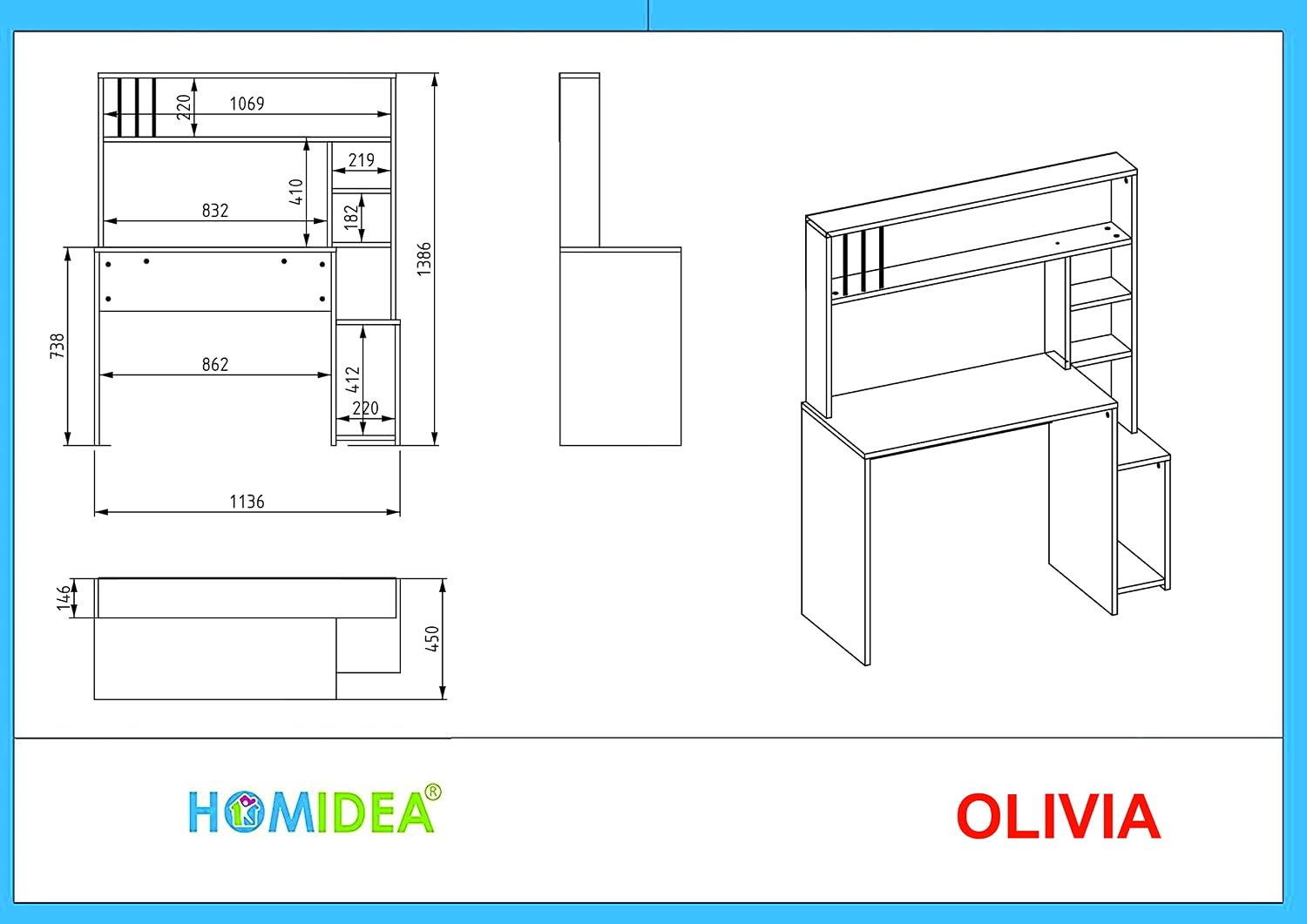HOMIDEA OLIVIA Computer Desk – Work Table with Shelves with Modern ...