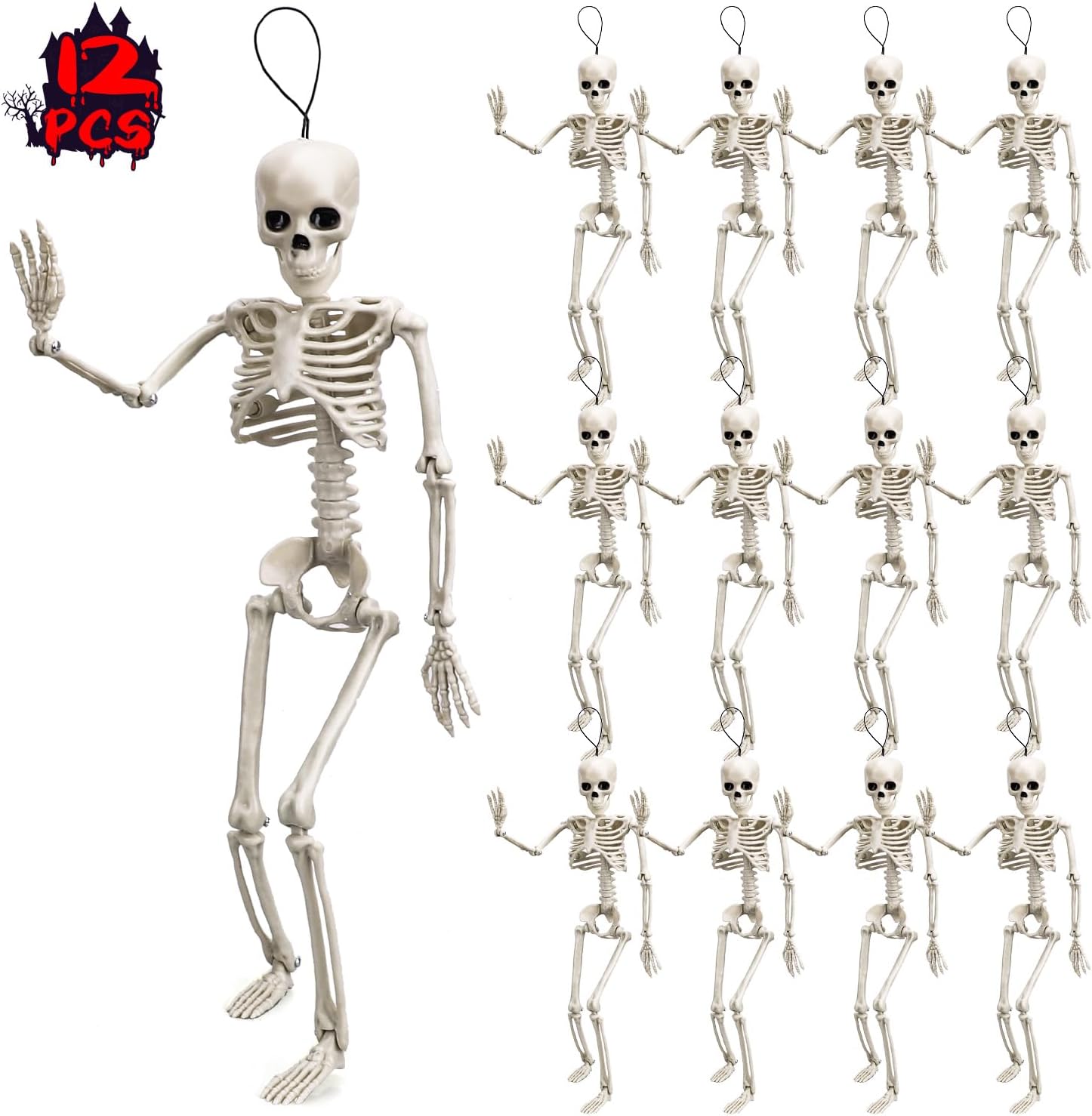 Amazon.com: TOY Life 12 Pcs Halloween Hanging Skeleton Decoration, 16 ...