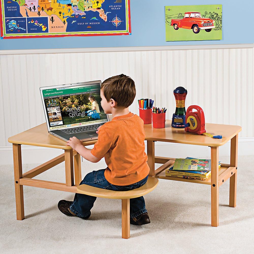 Amazon.com: Wild Zoo Preschool Computer Desk Natural w/ Black Trim ...