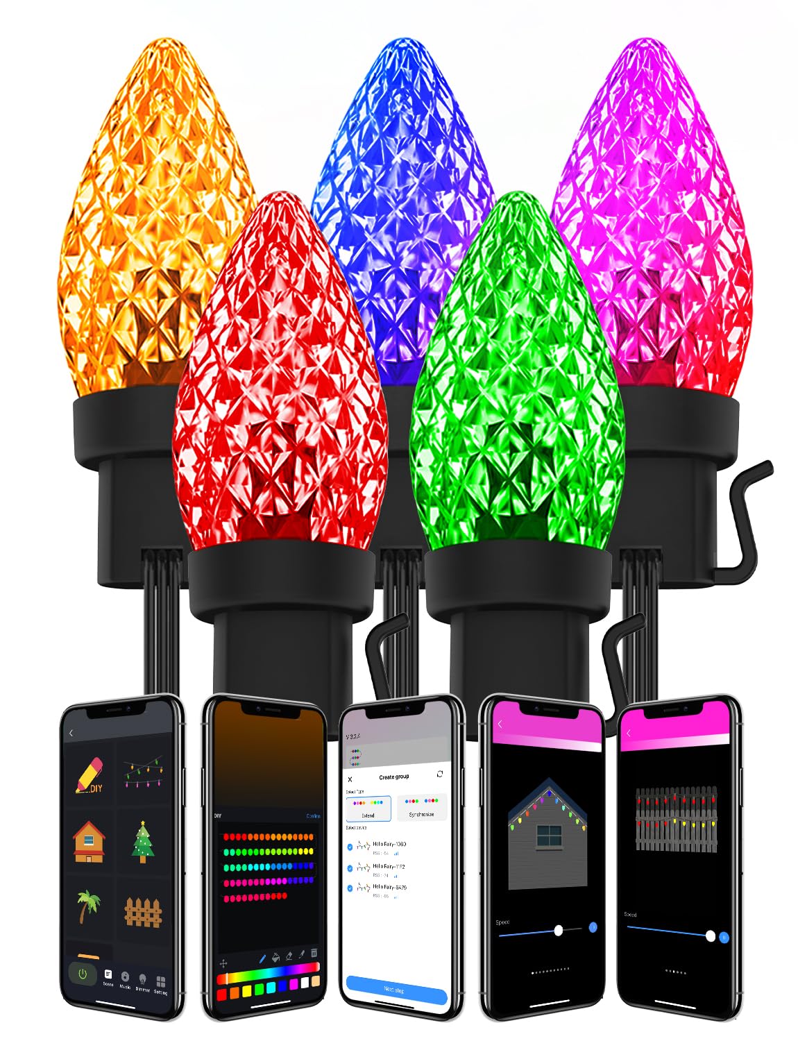 C9 Outdoor Christmas Lights Custom Display, 49FT Preset Modes Group ...