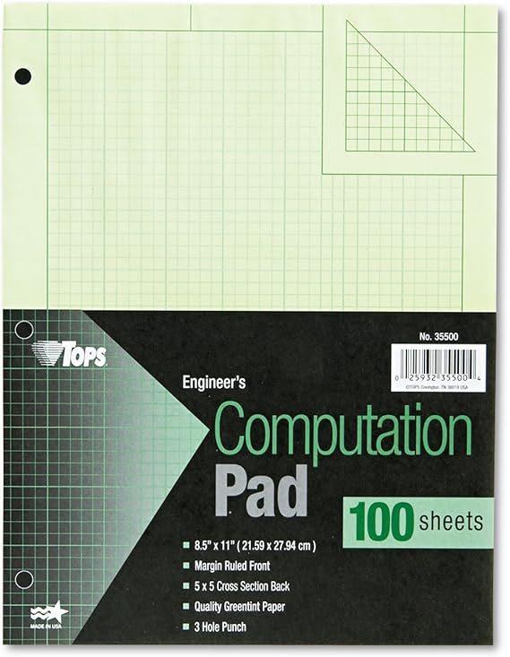 Amazon.com : TOPS 35500 Engineering Comp Pads, 3HP,Rld,100 Sh,8-1/2 ...
