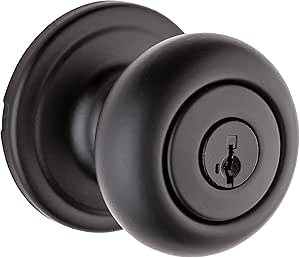 Weiser Troy Matte Black Front Door Knob with Lock and Key, Exterior ...