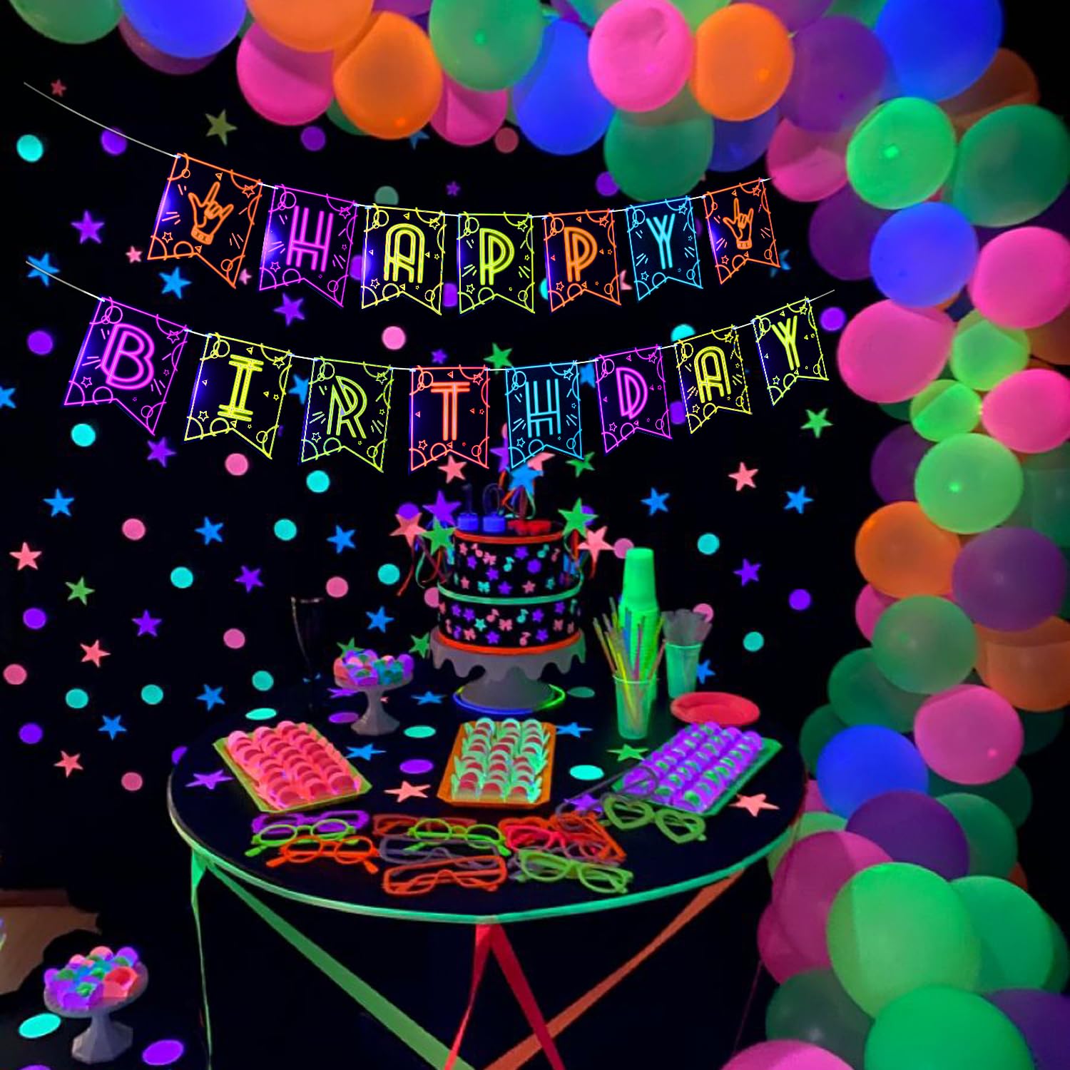 Snapklik.com : Glow Happy Birthday Banner, Prestrung Neon Sign Let Glow ...