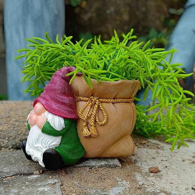 Amazon.com : Gnome Planter Pot Spring Garden Decoration Resin Succulents Pot Unique Flower Pot ...